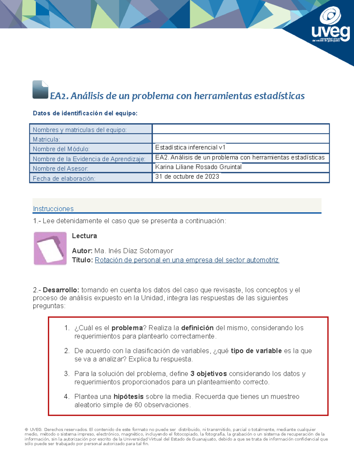 Analizandoproblemas - al 90 - EA2. Análisis de un problema con herramientas estadísticas Datos ...