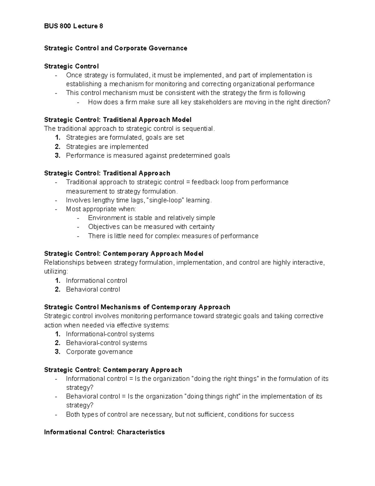BUS 800 Lecture 8 - Strategic Control and Corporate Governance ...
