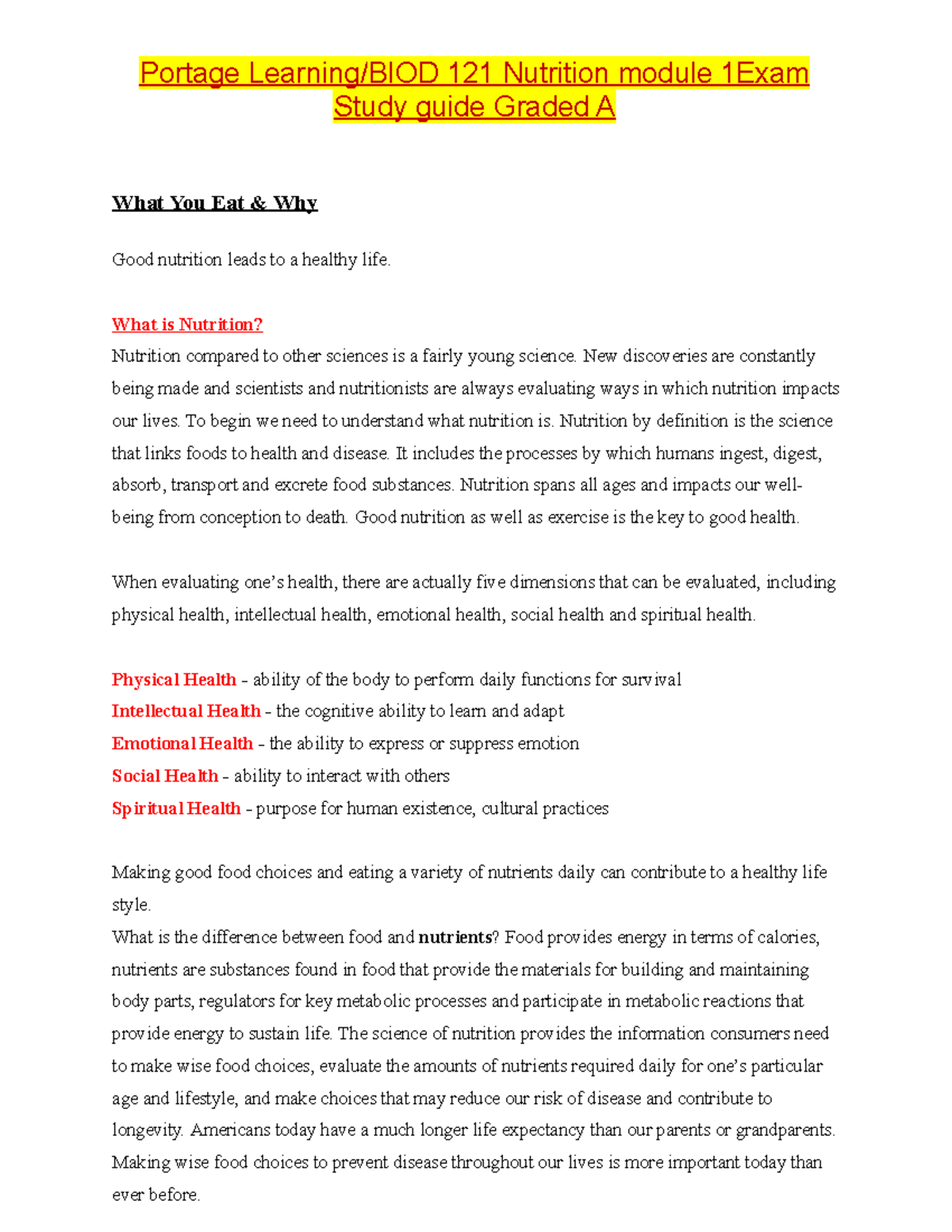 Nutrition module 1 - Study guide Graded A What You Eat & Why Good ...