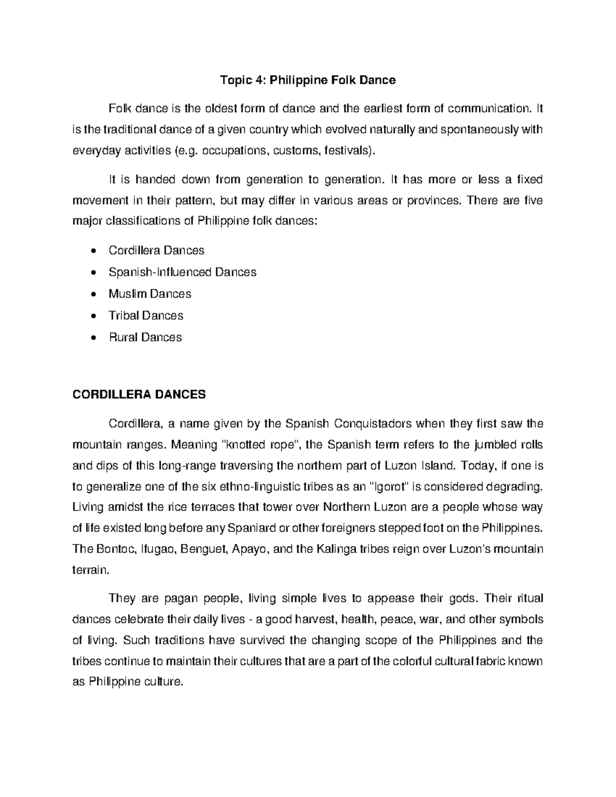 Physical Education 2 Topic 4 Topic 4 Philippine Folk Dance Folk