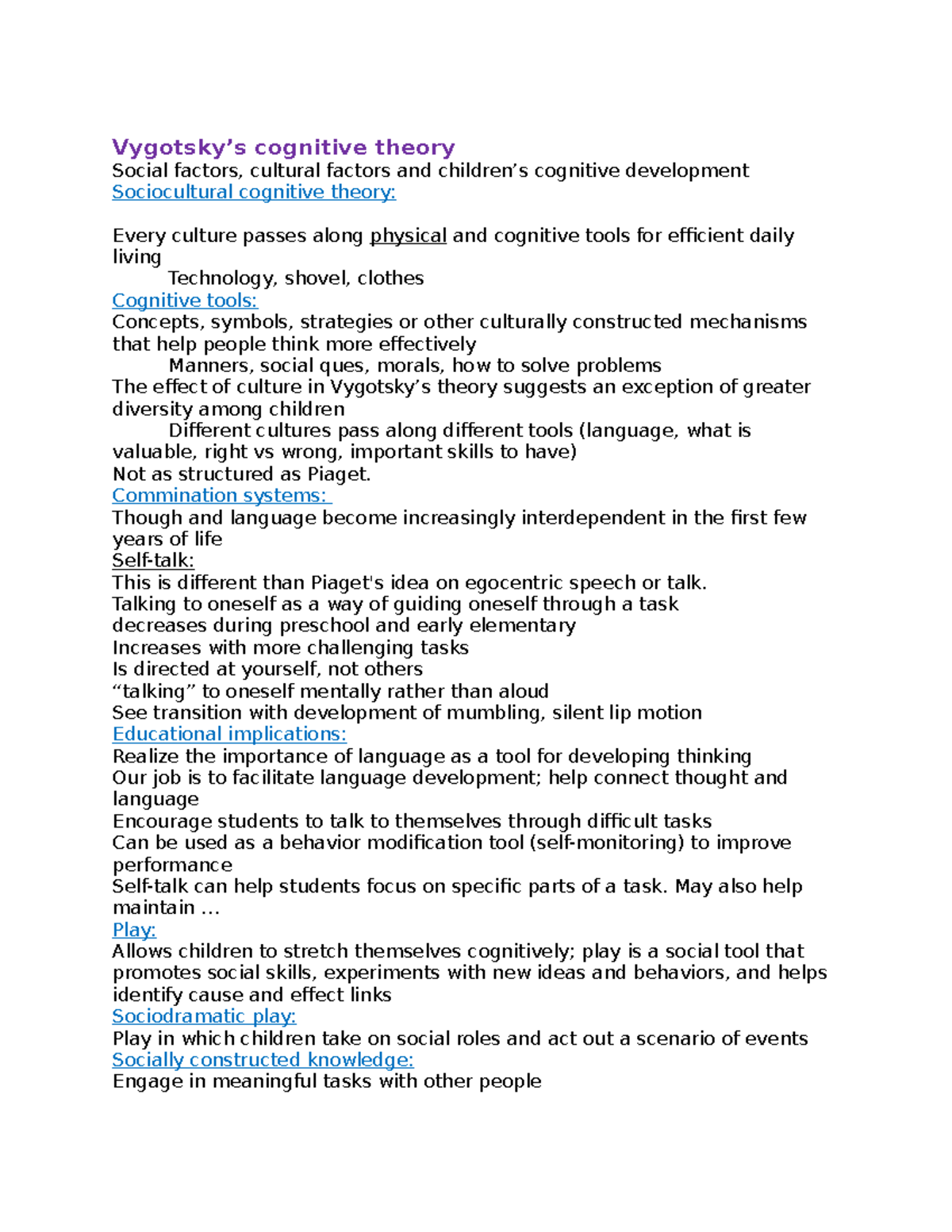 Vygotsky lecture notes for fundamentals of child development - Vygotsky ...