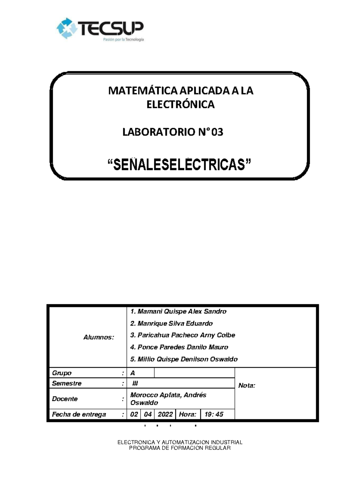 Laboratorio 03 Señales Electricas 2022-1 - Word - MATEM¡TICA APLICADA A LA ELECTR”NICA ...