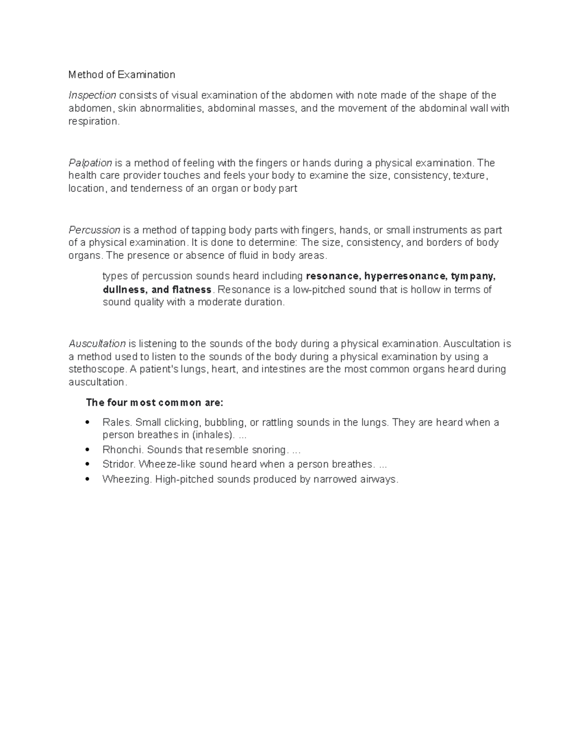 Method of Examination - Method of Examination Inspection consists of ...