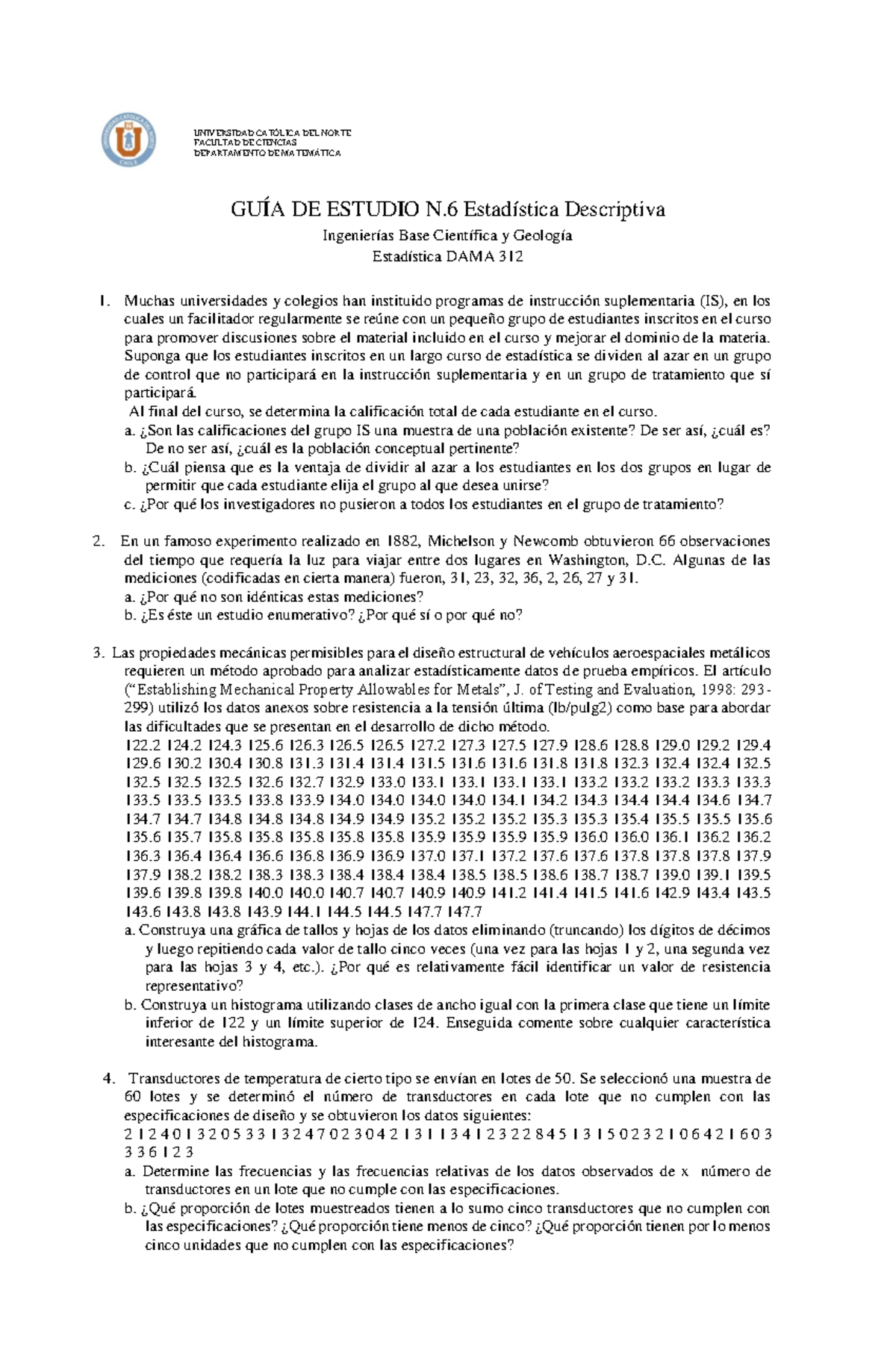 GUIA DE Estudios 6 - Estadistica Descriptiva - Warning: TT: undefined function: 32 GUÍA DE ...