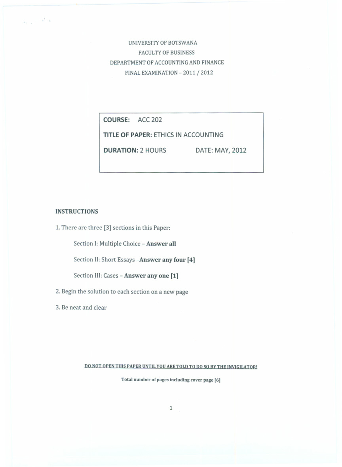 Acc 202 Final-Exam Tot-Tot 2012 - Ethics in Accouting - Studocu