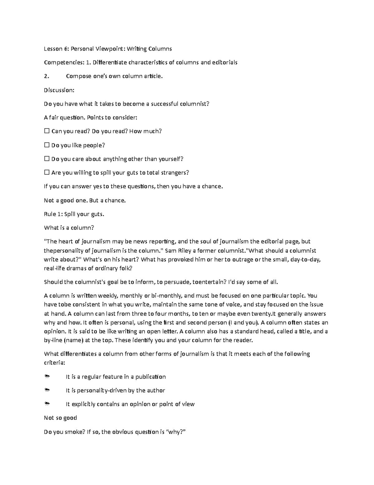 Journalism 6 - For educational purposes - Lesson 6: Personal Viewpoint ...