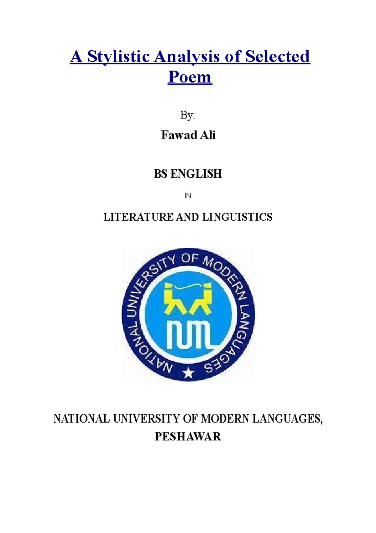 Fawad Stylistics - needy student - A Stylistic Analysis of Selected ...
