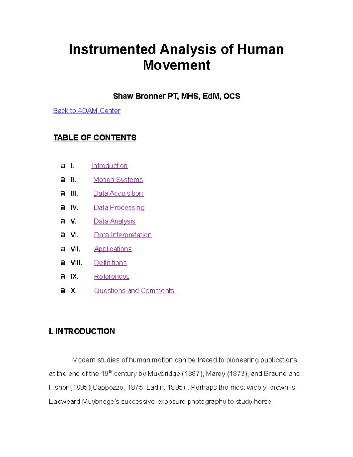 Instrumented Analysis of Human Movement - Introduction II. Motion ...