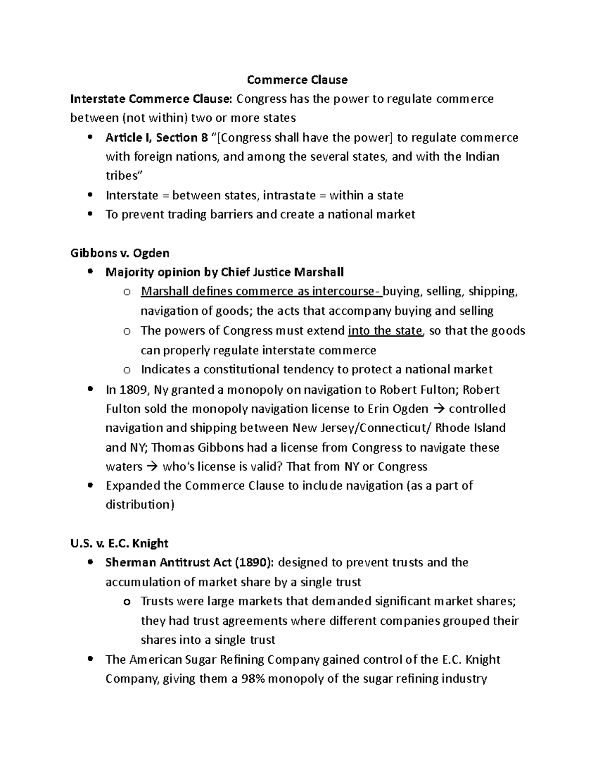 Political Science Lecture 8 - Commerce Clause Interstate Commerce ...