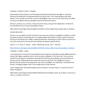 RRL - thesis about financial literacy and savings behavior- RRL ...