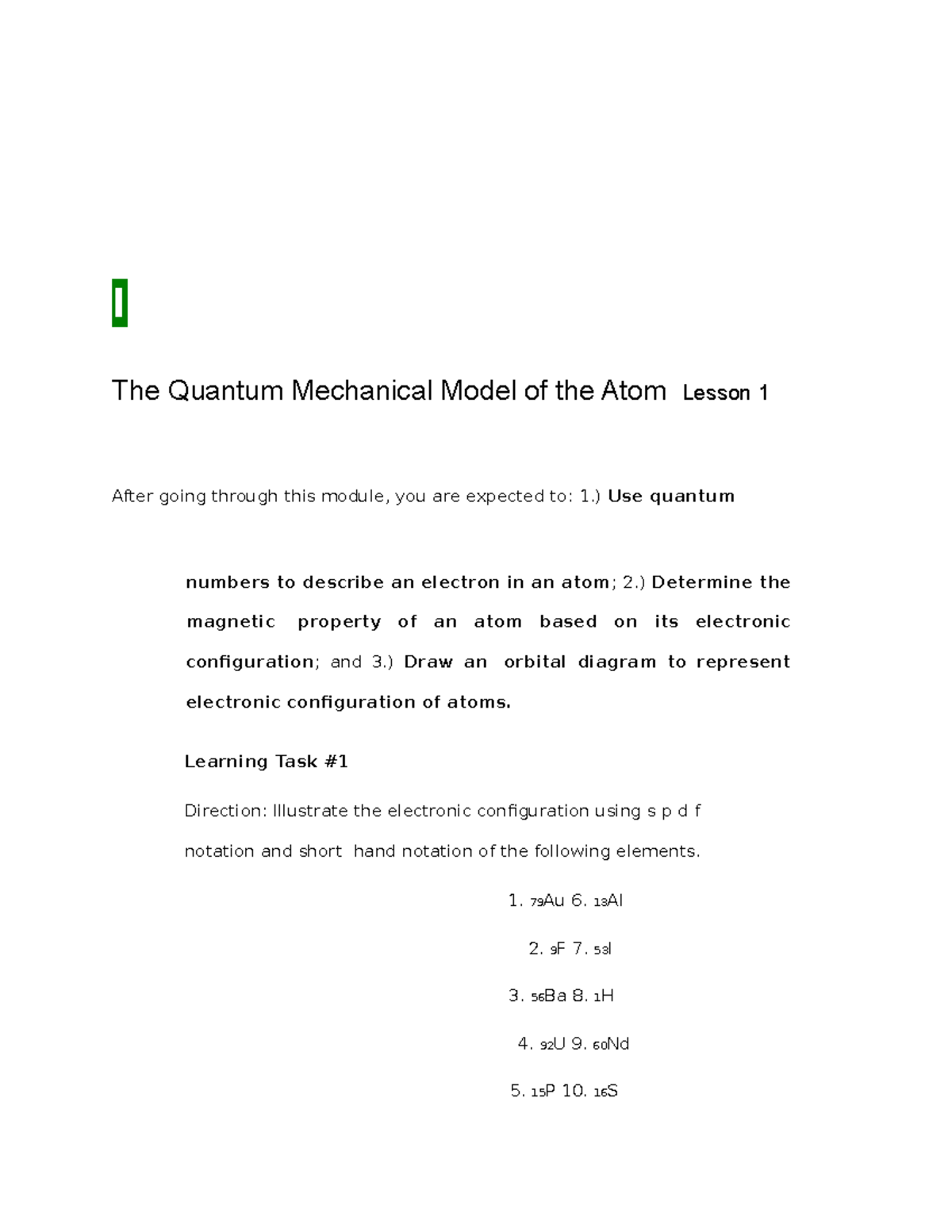 The Quantum Mechanical Model of the Atom - WEEKS 1- I The Quantum ...