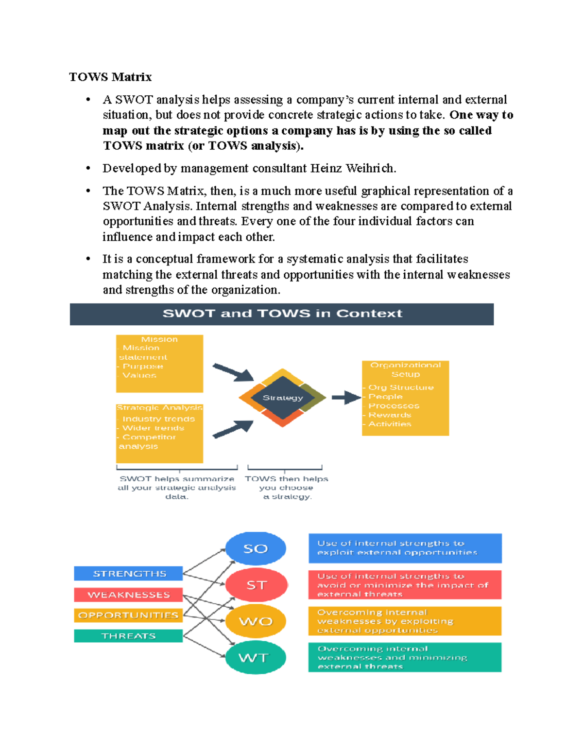 Strat-man - summary of finals - TOWS Matrix A SWOT analysis helps ...