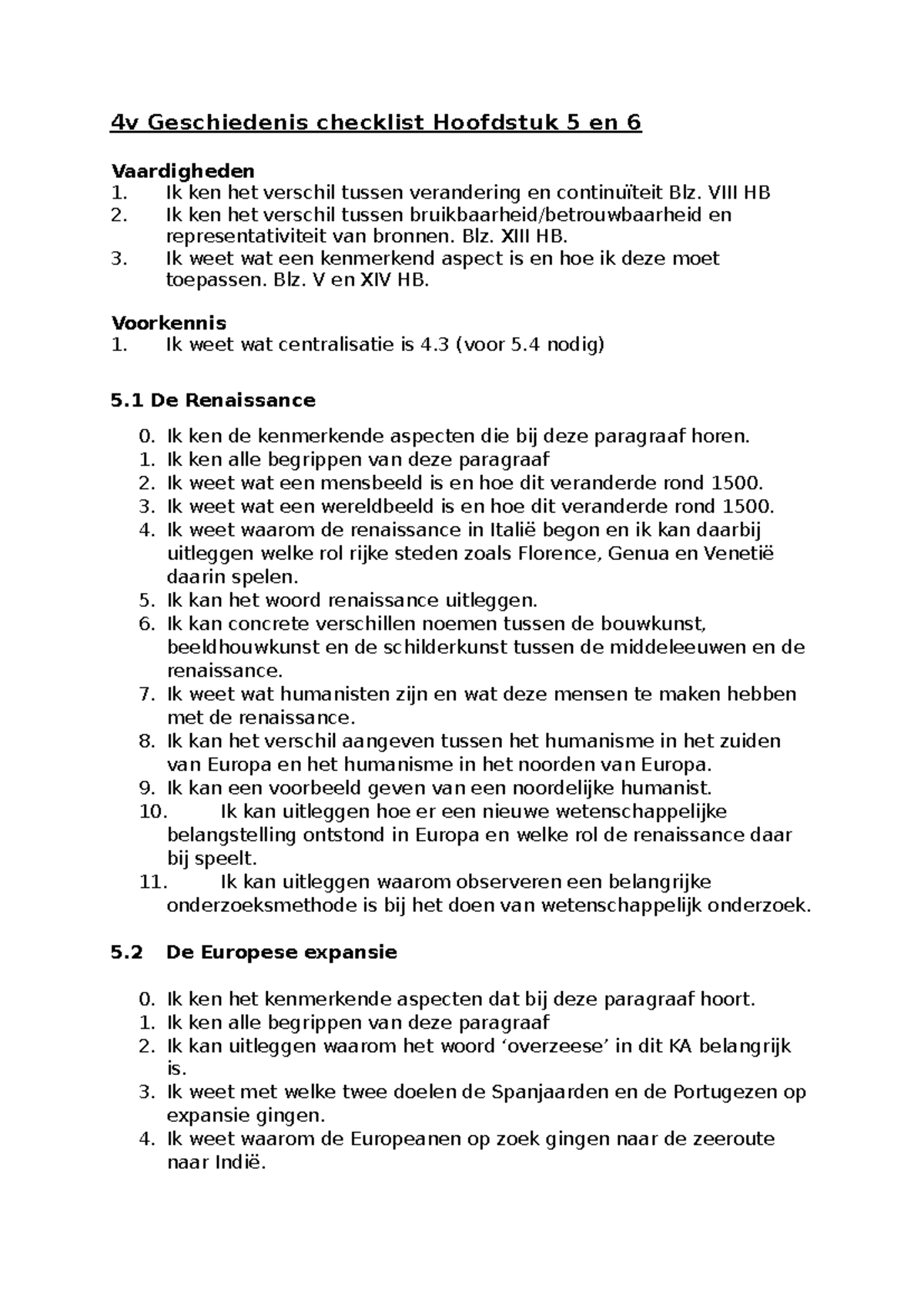 Leerdoelen hst 5 en 6 - 4v Geschiedenis checklist Hoofdstuk 5 en 6 ...