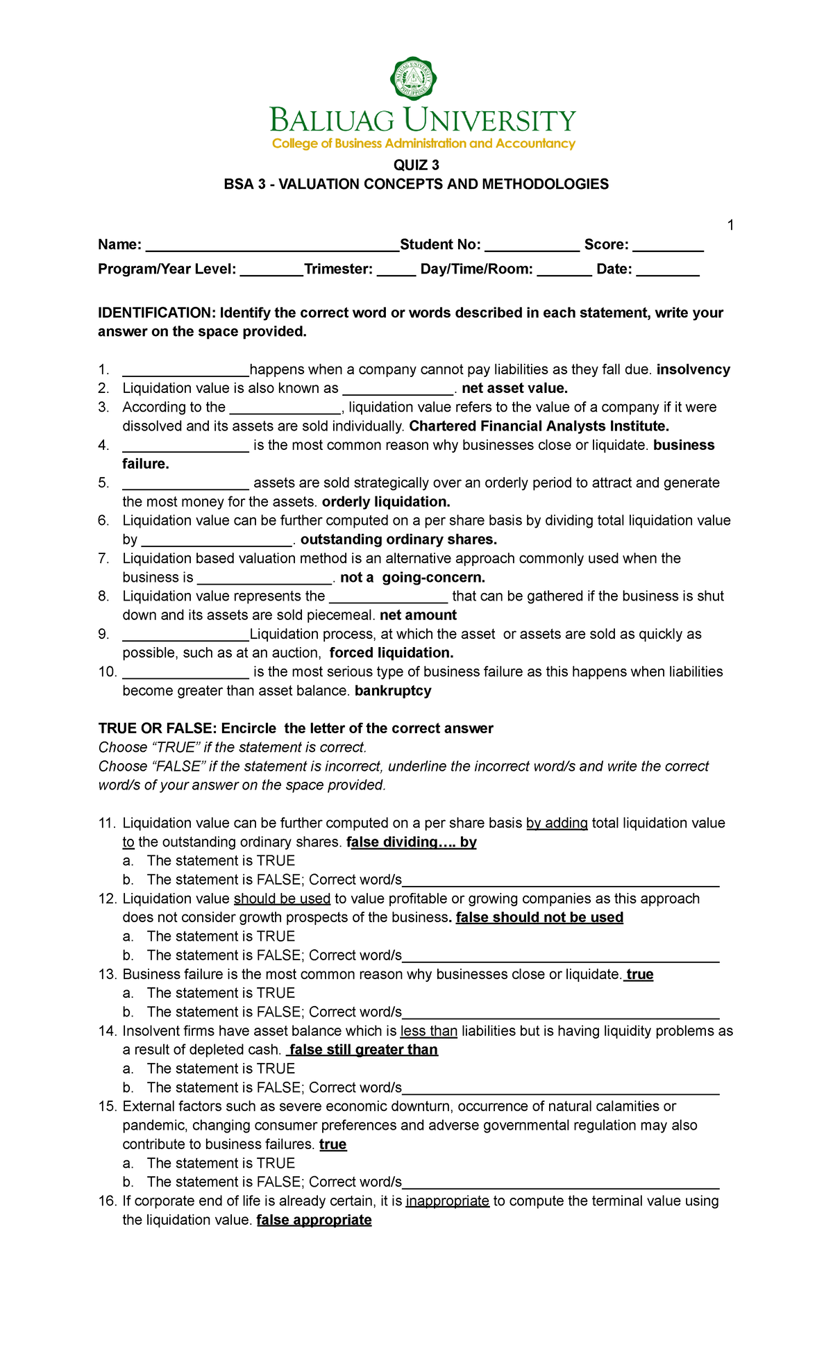 03-Quiz Valuation Concepts and Methods - BSA 3 - VALUATION CONCEPTS AND ...