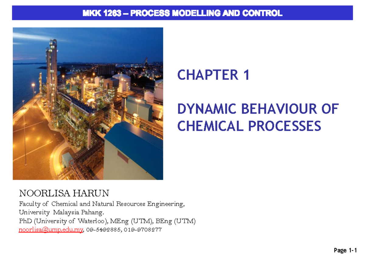 process control chapter 1 - CHAPTER 1 DYNAMIC BEHAVIOUR OF CHEMICAL ...