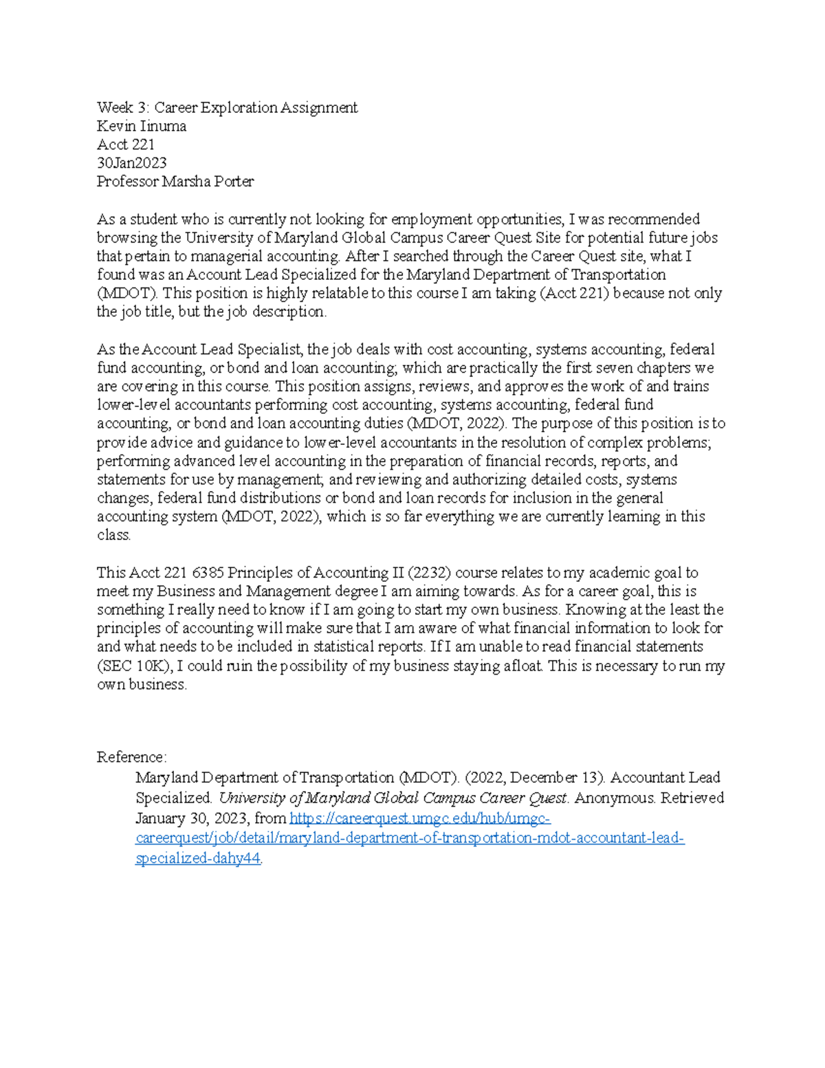 Week 3 Career Exploration Assignment - Week 3: Career Exploration ...