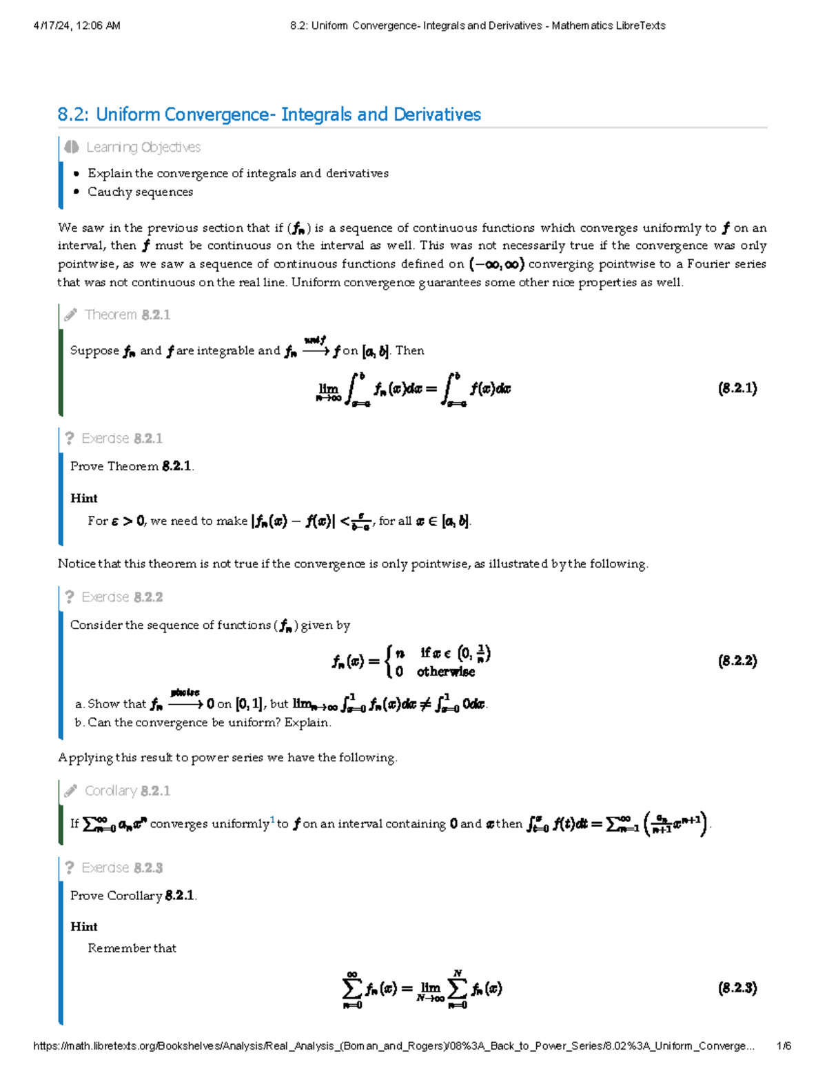 8.2 Uniform Convergence- Integrals and Derivatives - Mathematics Libre ...