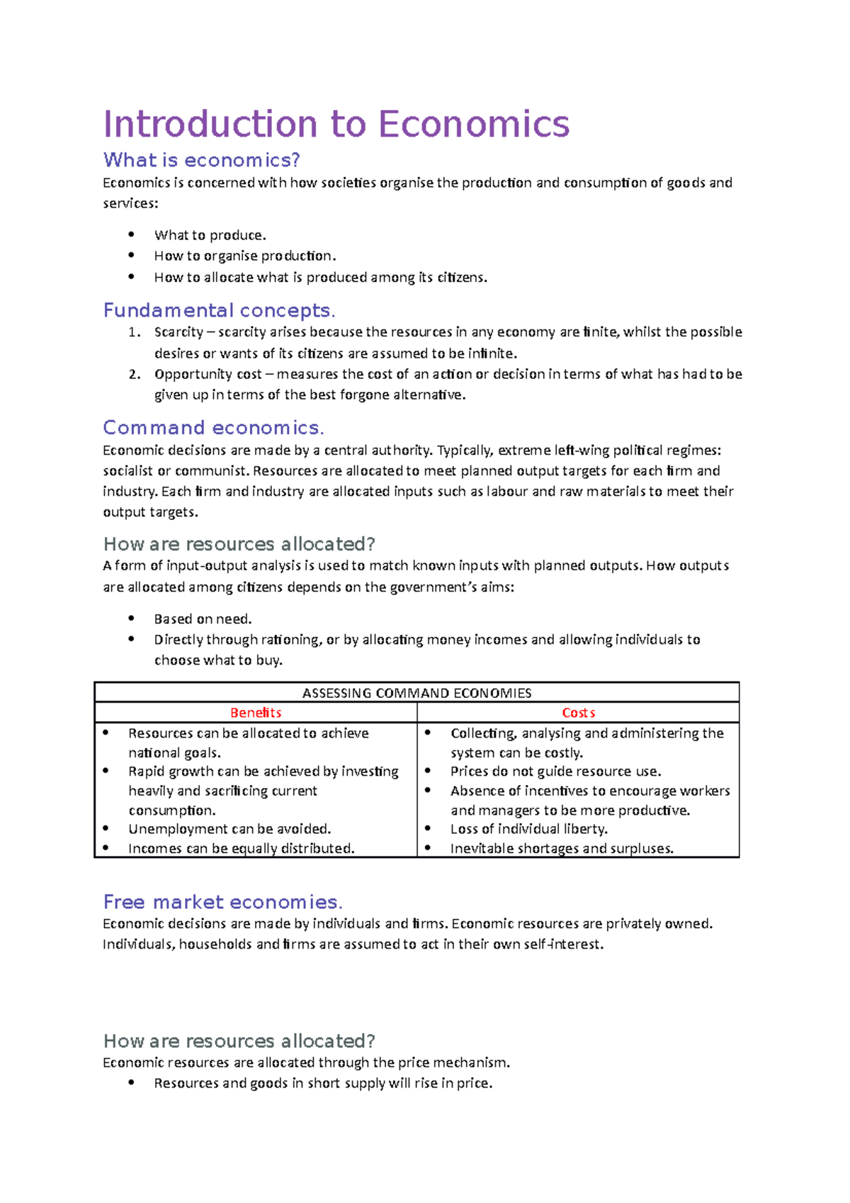 Introduction to Economics - How to organise production. How to allocate ...