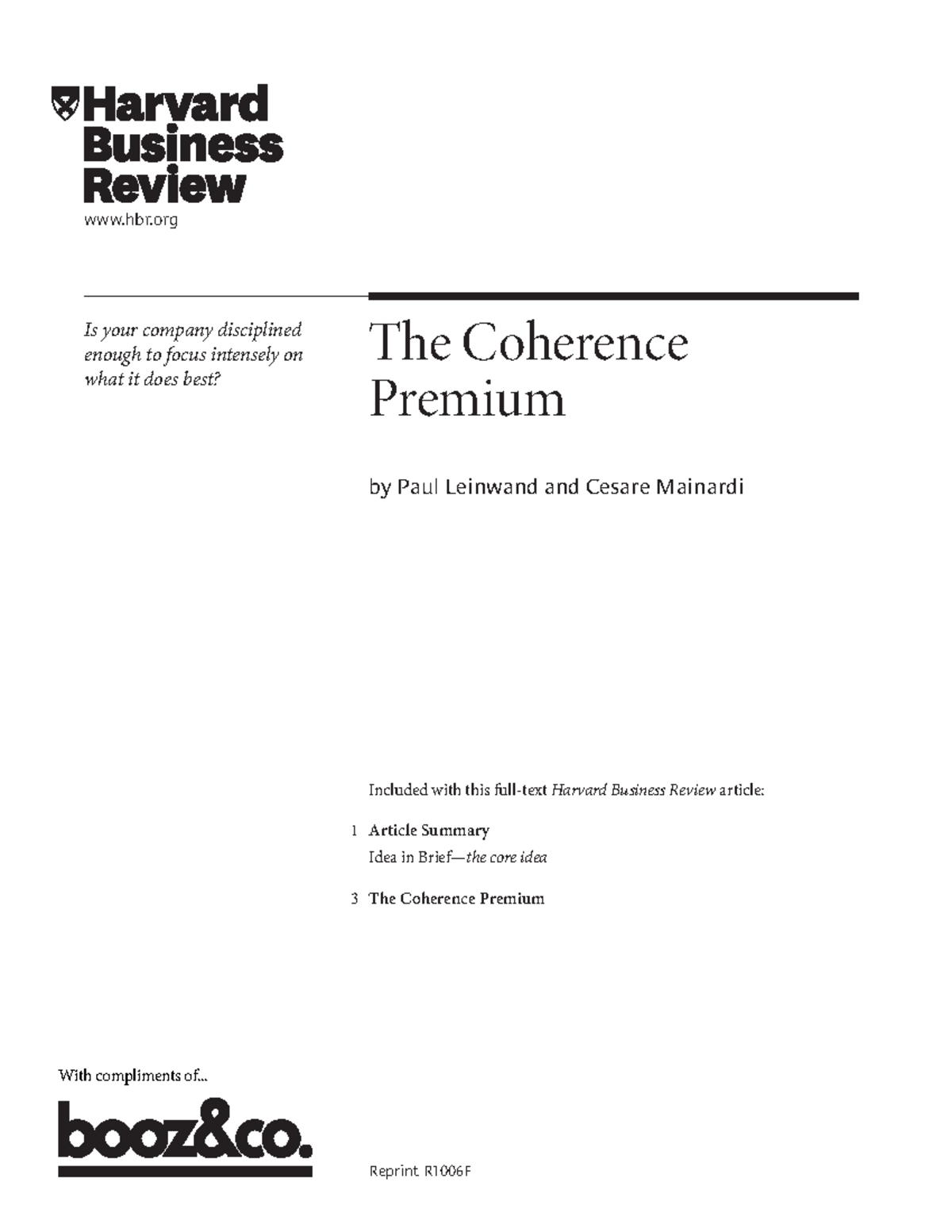 Coherence PremiumCoherence Premium - hbr The Coherence Premium by Paul ...