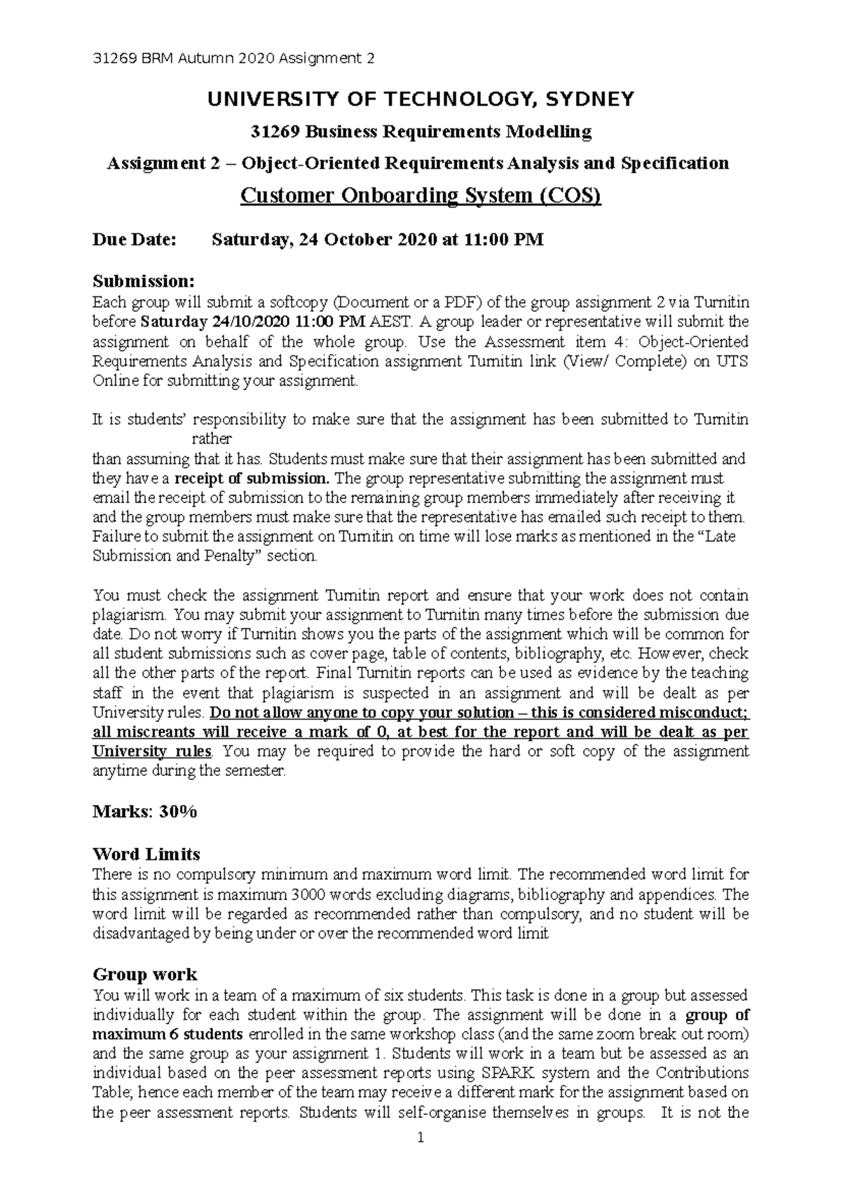 31269 BRM Autumn 2020 Assignment 2 Draft Version - UNIVERSITY OF TECHNOLOGY, SYDNEY 31269 ...