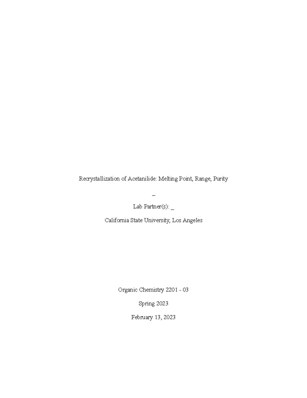 Recrystallization - n/a - Recrystallization of Acetanilide: Melting ...