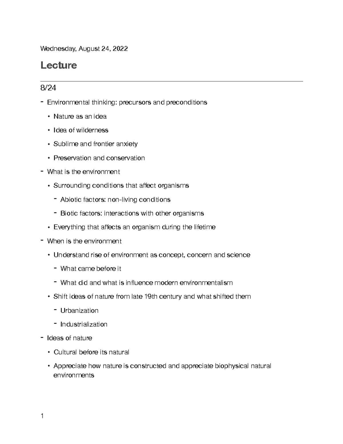 Lecture Notes Exam 1 - Wednesday, August 24, 2022 Lecture 8 ...