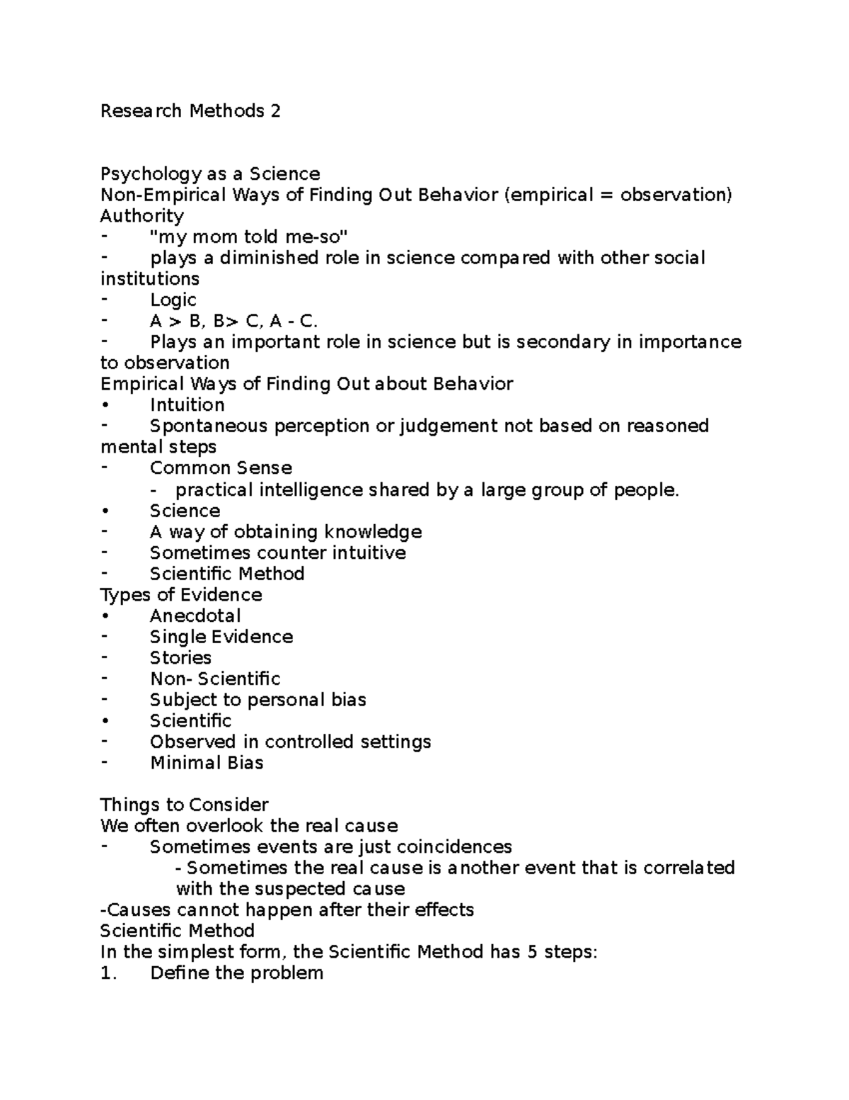 Research Methods 2 Notes - Research Methods 2 Psychology as a Science ...