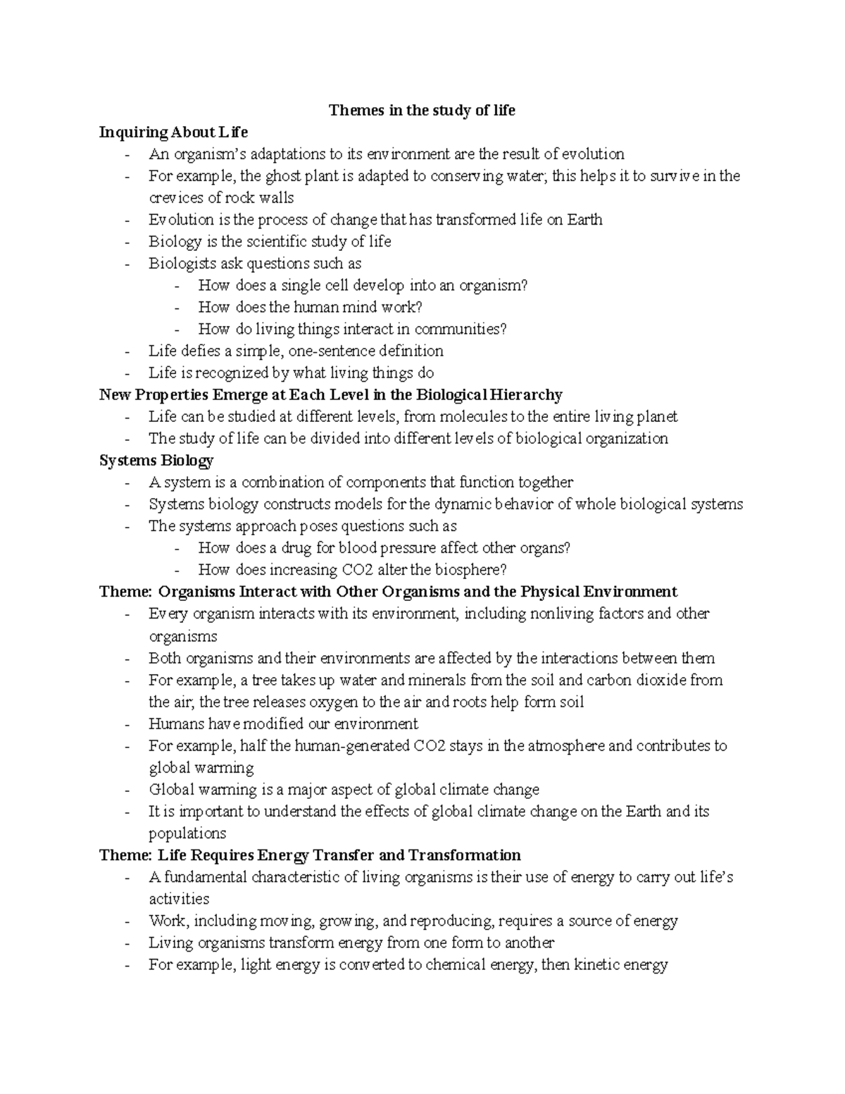 Chapt 15.1 notes - Themes in the study of life Inquiring About Life An ...