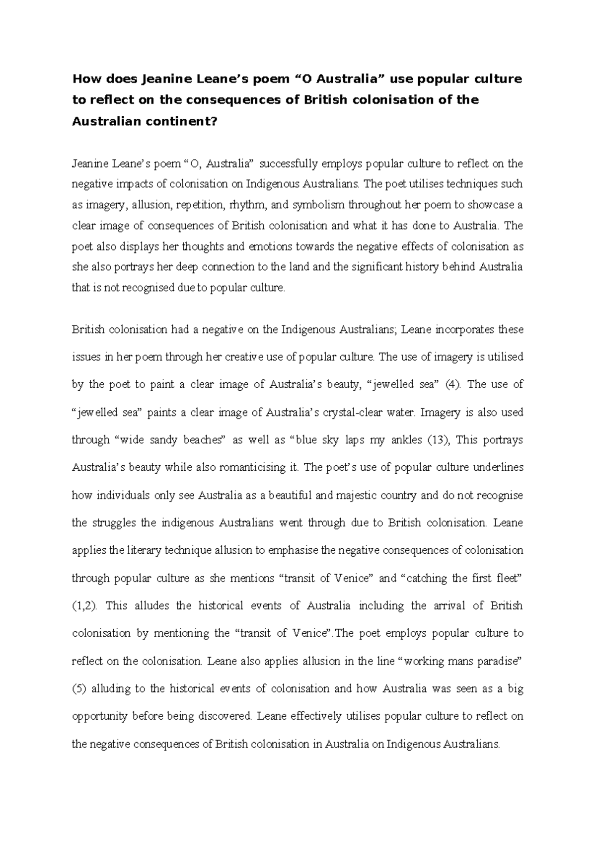 Common - How does Jeanine Leane’s poem “O Australia” use popular ...