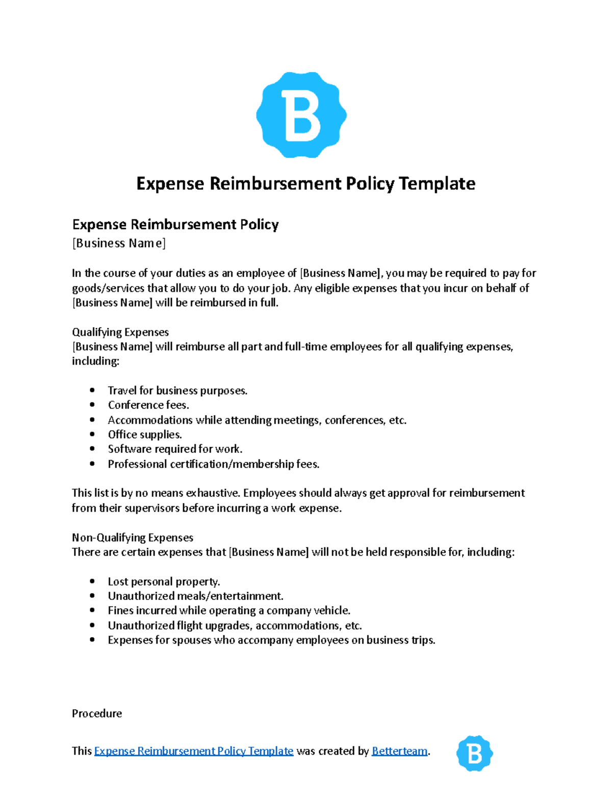 Expense reimbursement policy template 202011 26 - Expense Reimbursement ...