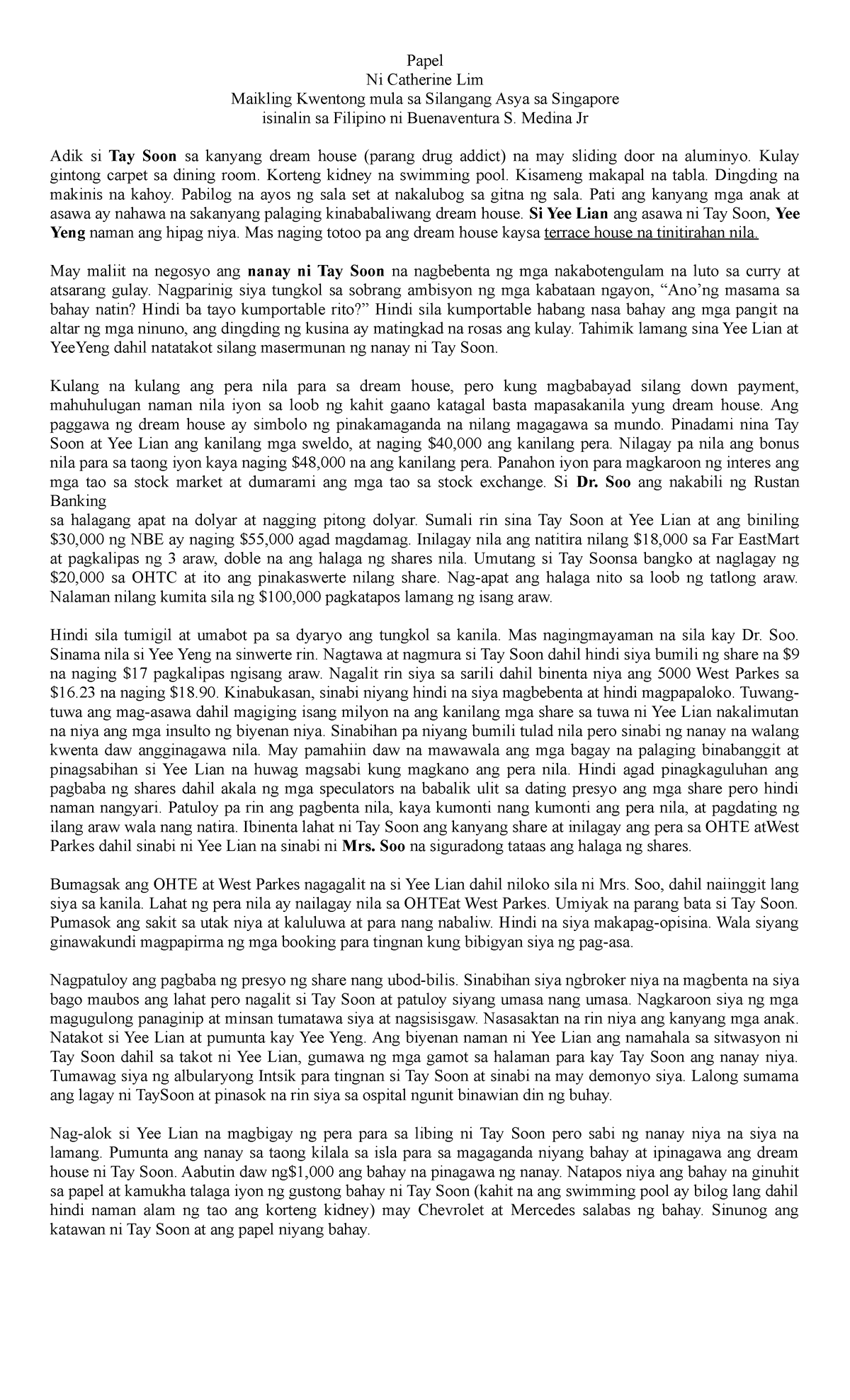 Papel by catherine lim - STORY - Papel Ni Catherine Lim Maikling ...