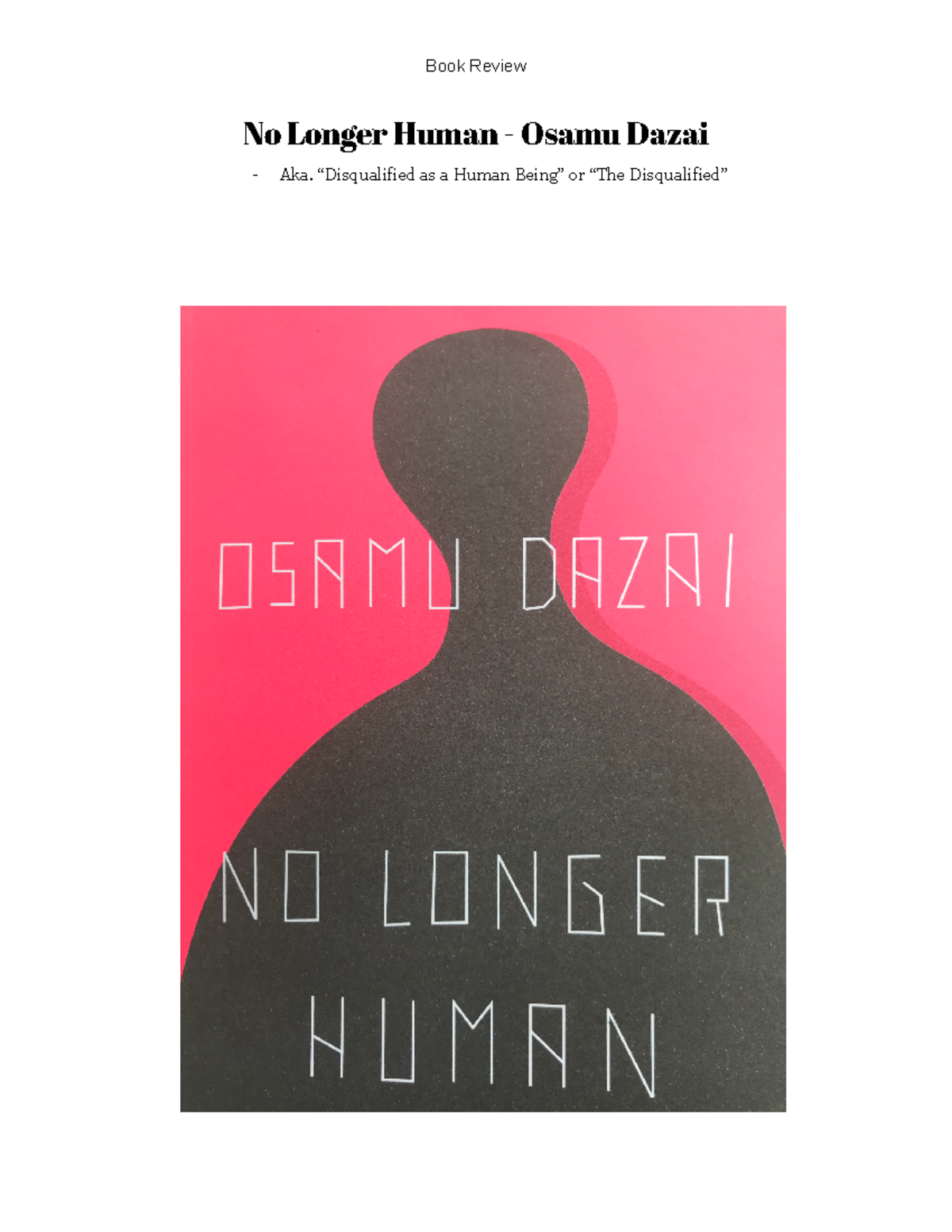 ENG5 Book Review, No Longer Human - No Longer Human - Osamu Dazai Aka ...