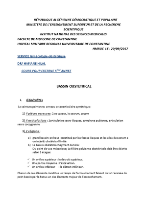 Bassin obstétrical - Cours dédié aux étudiants en faculté de médecine ...