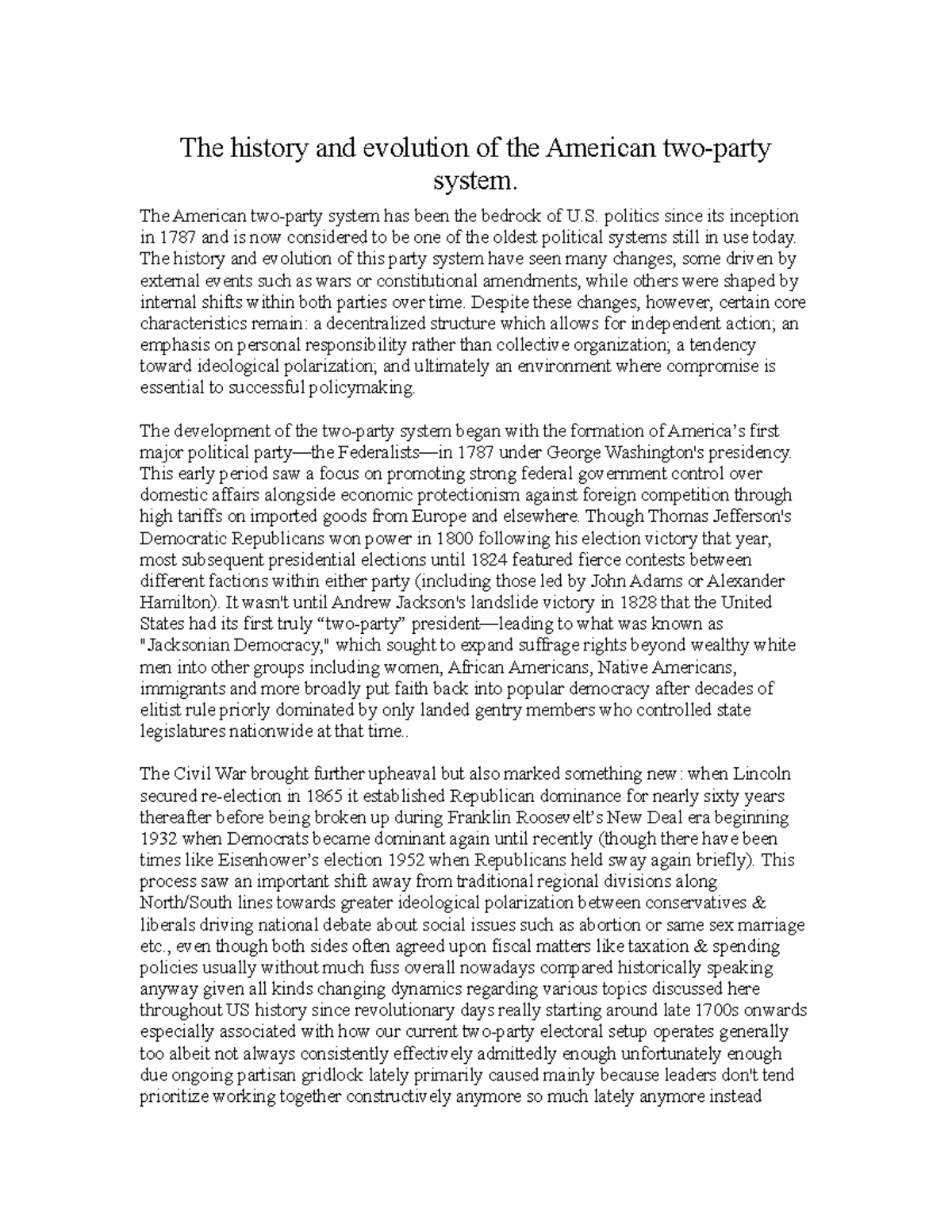 The history and evolution - The American two-party system has been the ...