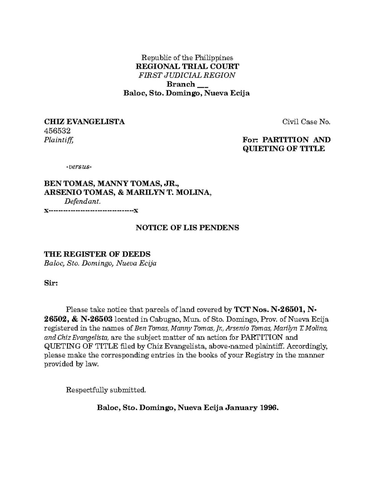 Notice OF LIS Pendens - nothing much - Law - Studocu