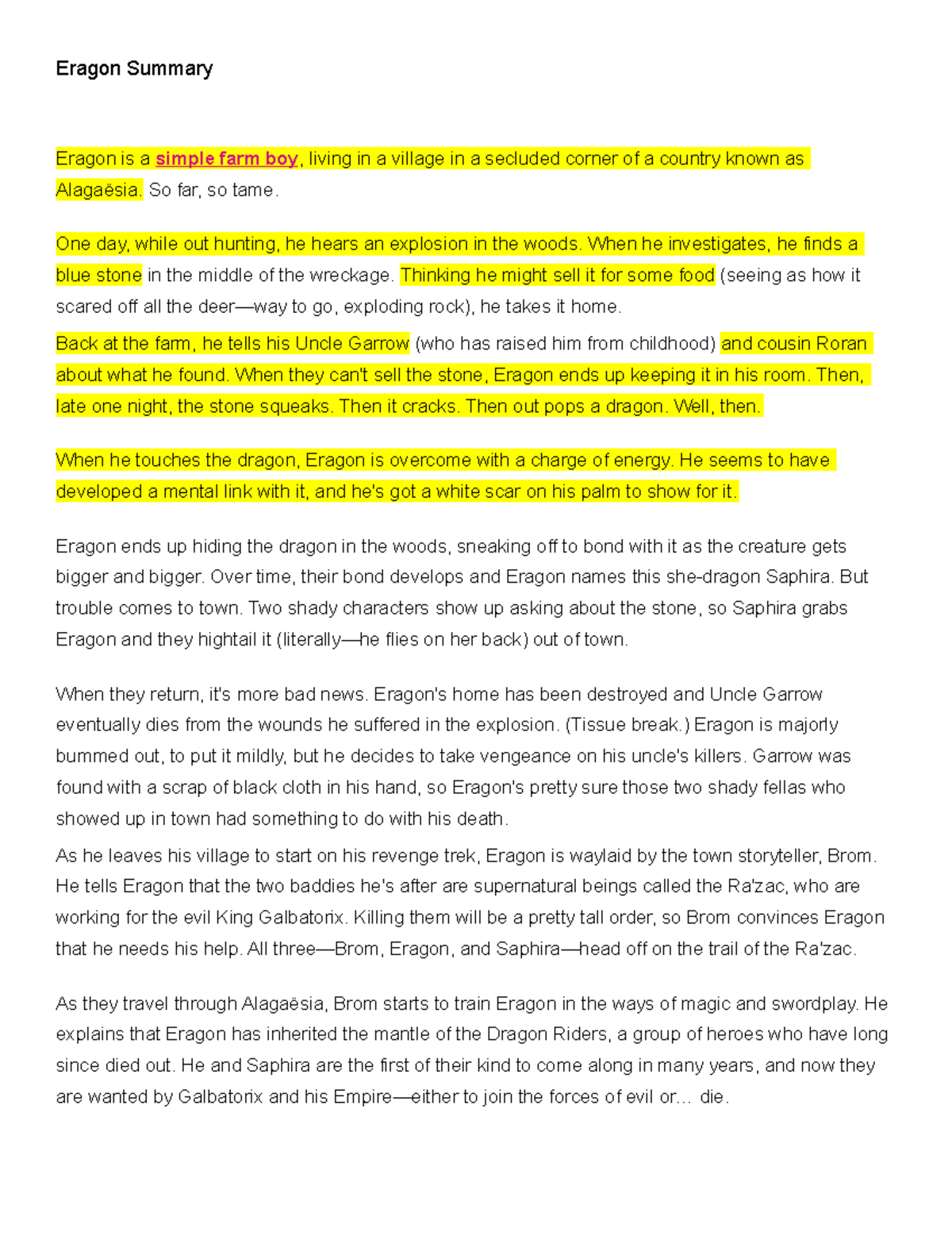 Eragon Summary. My resume about some chapters of the Eragon´s book ...