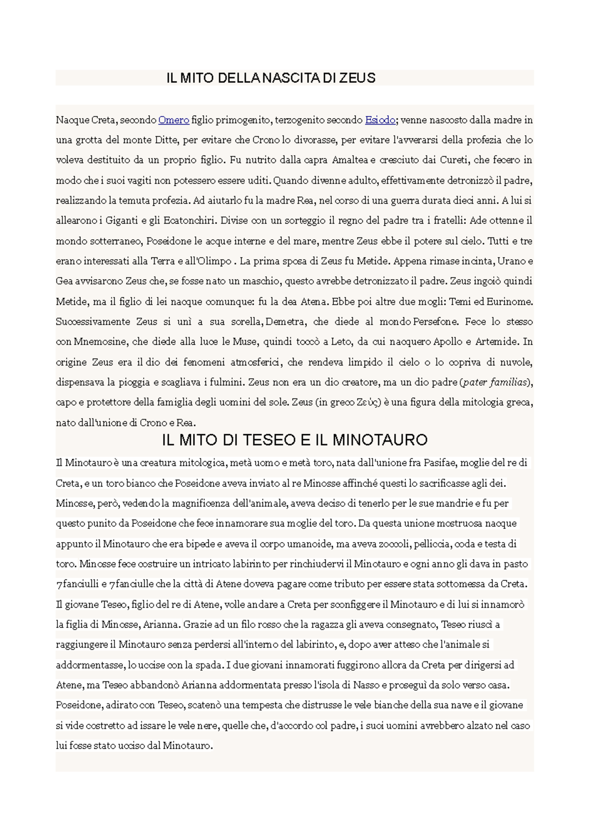 Il mito della nascita di zeus - IL MITO DELLA NASCITA DI ZEUS Nacque ...