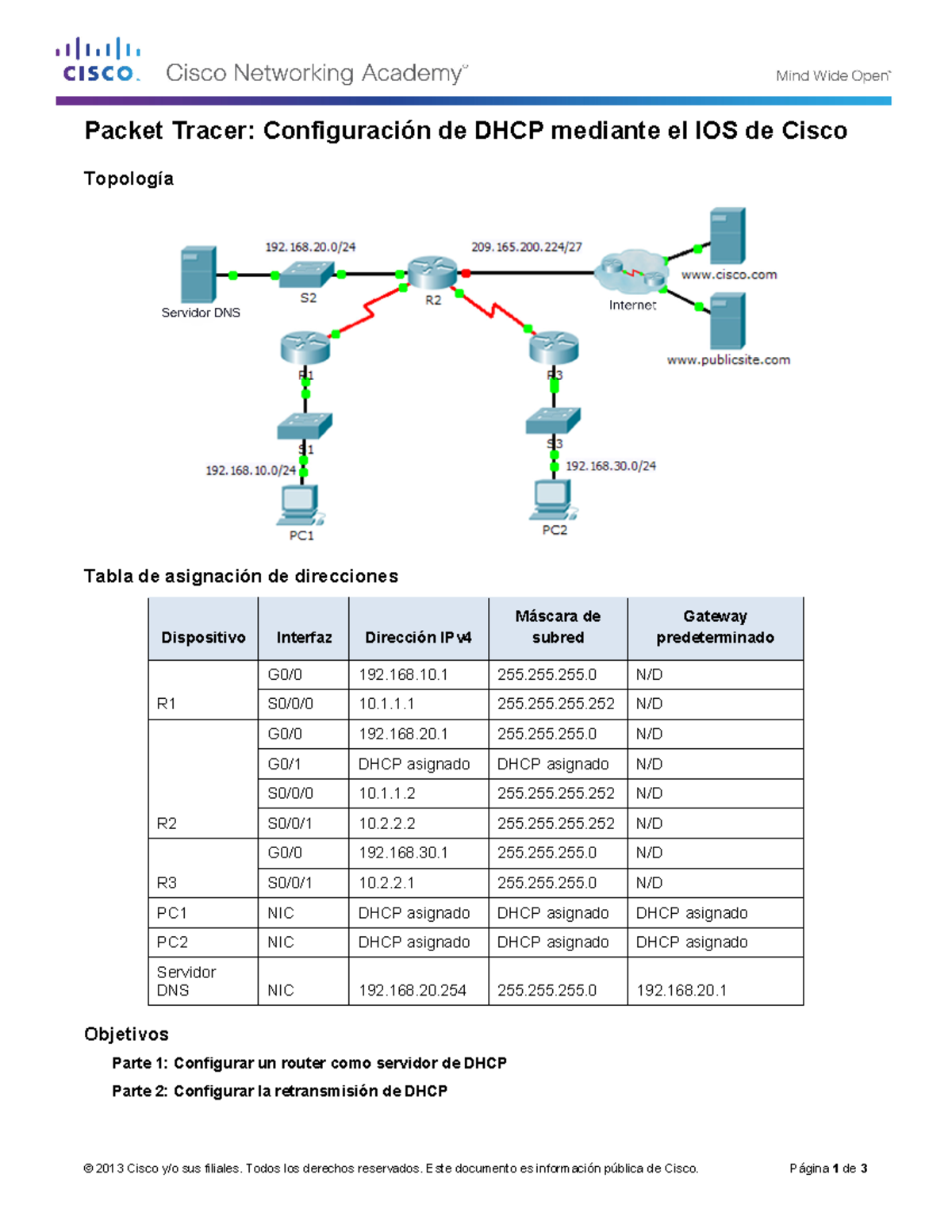 8.1.3.3 Packet Tracer - Configuring DHCPv 4 Using Cisco IOS Instructions - Programación - Studocu
