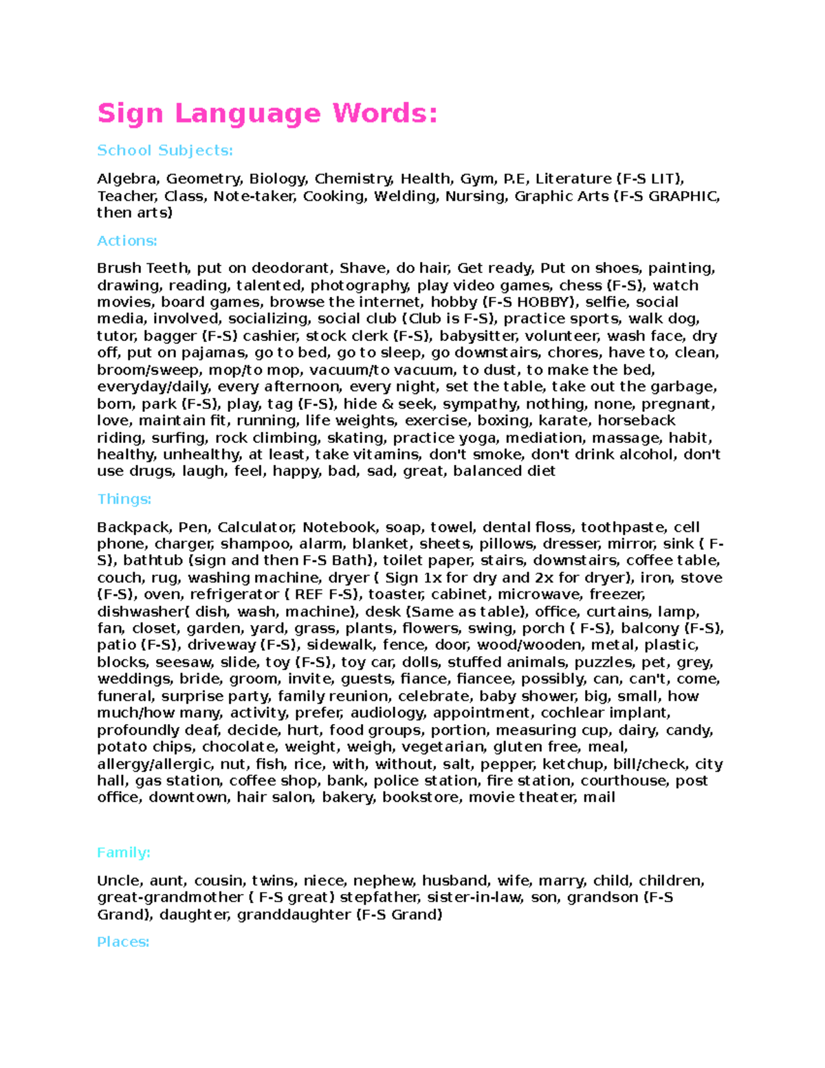 Vocab - flvs assignments 2022-2023 - Sign Language Words: School ...