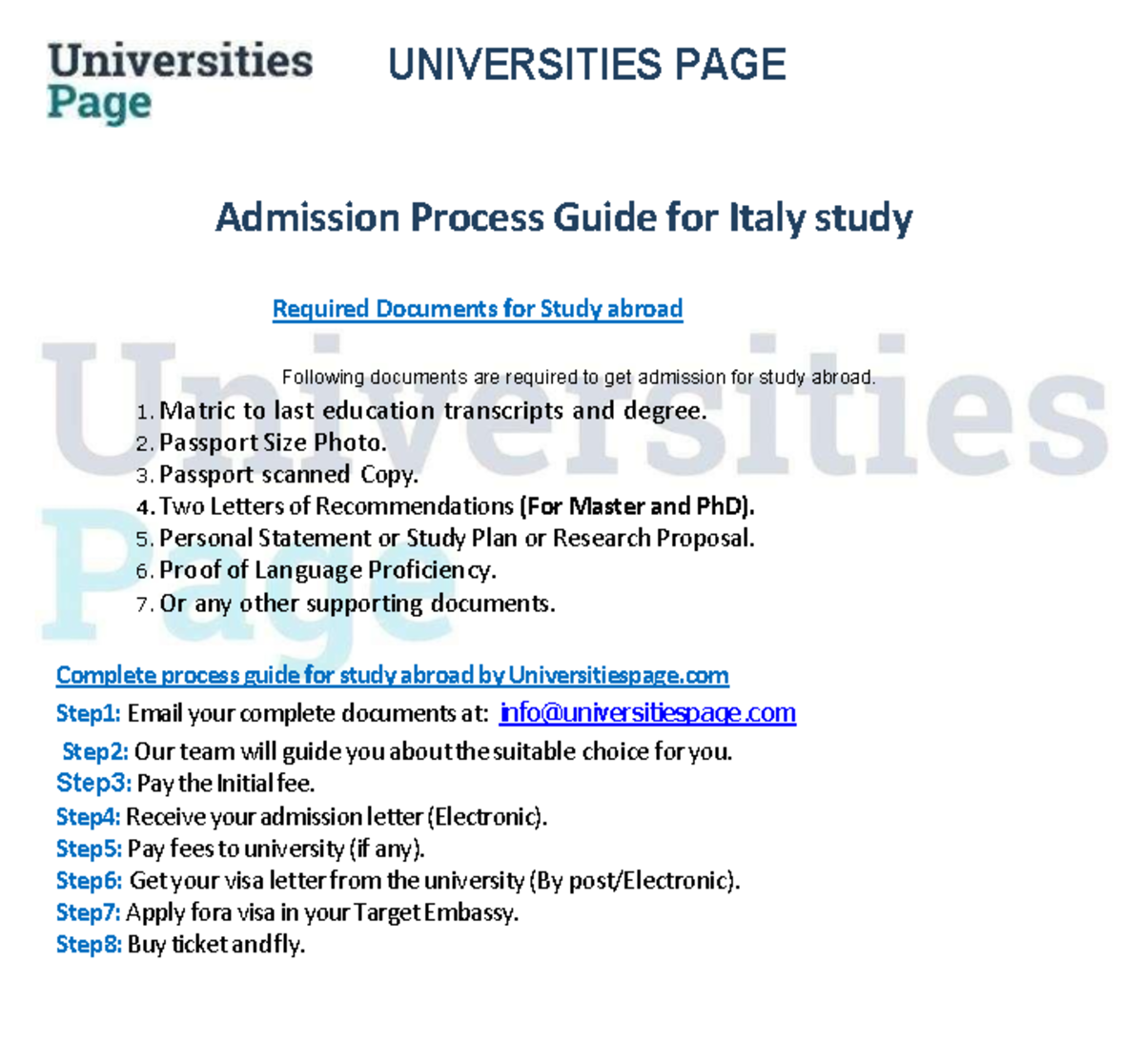Study IN Italy - UNIVERSITIES PAGE Admission Process Guide for Italy ...