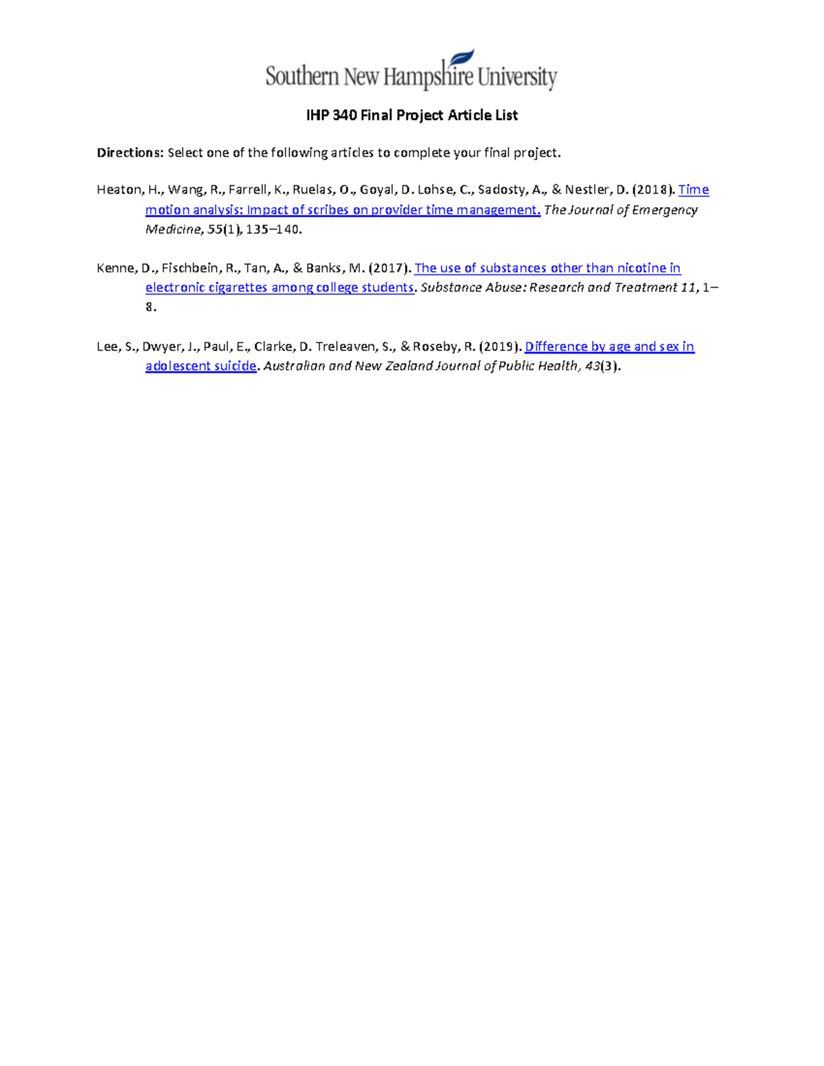 IHP 340 Final Project Article List - Heaton, H., Wang, R., Farrell, K ... IHP 340 Final Project Article List - Heaton, H., Wang, R., Farrell, K ...