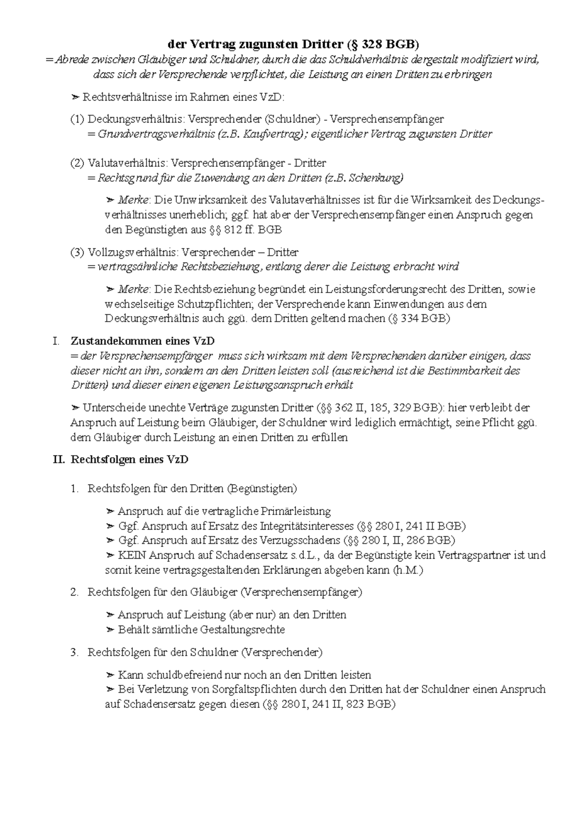 Vertrag zugunsten Dritter - Kaufvertrag); eigentlicher Vertrag ...