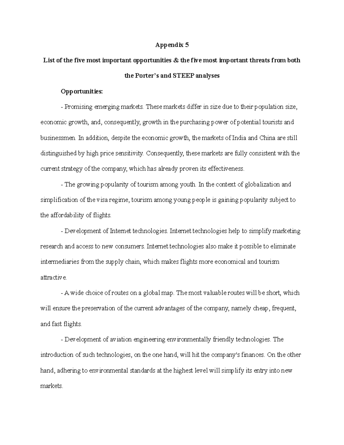 Appendix 5 southwest - Appendix 5 List of the five most important opportunities & the five - Studocu
