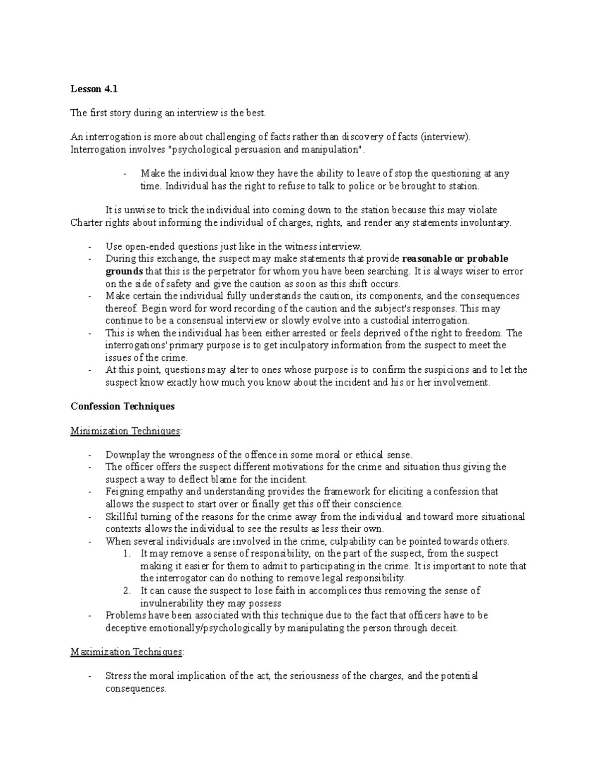 Interview and Investigation Practice Notes - Lesson 4. The first story ...