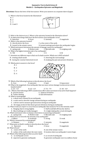 Summative Module 1 Earth Science 8 - Summative Test Module 1 ...