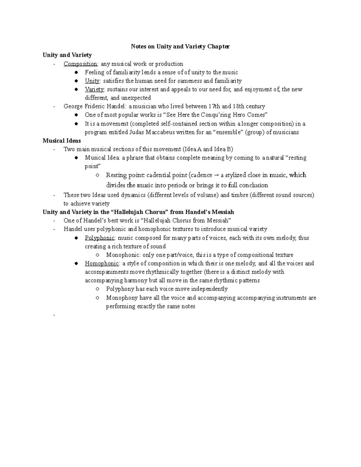 Unity and Variety - Studocu