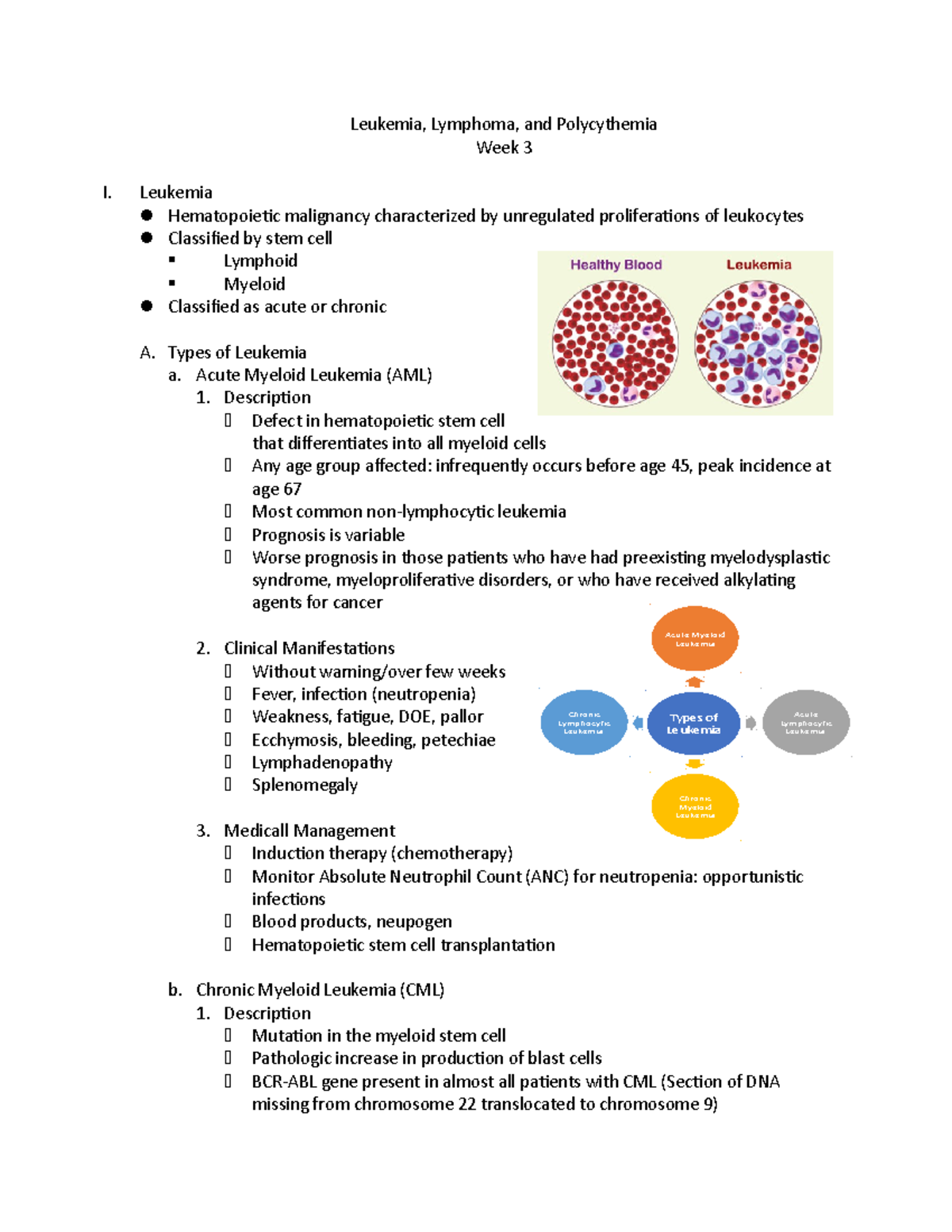 Leukemia - notes - Leukemia, Lymphoma, and Polycythemia Week 3 I ...
