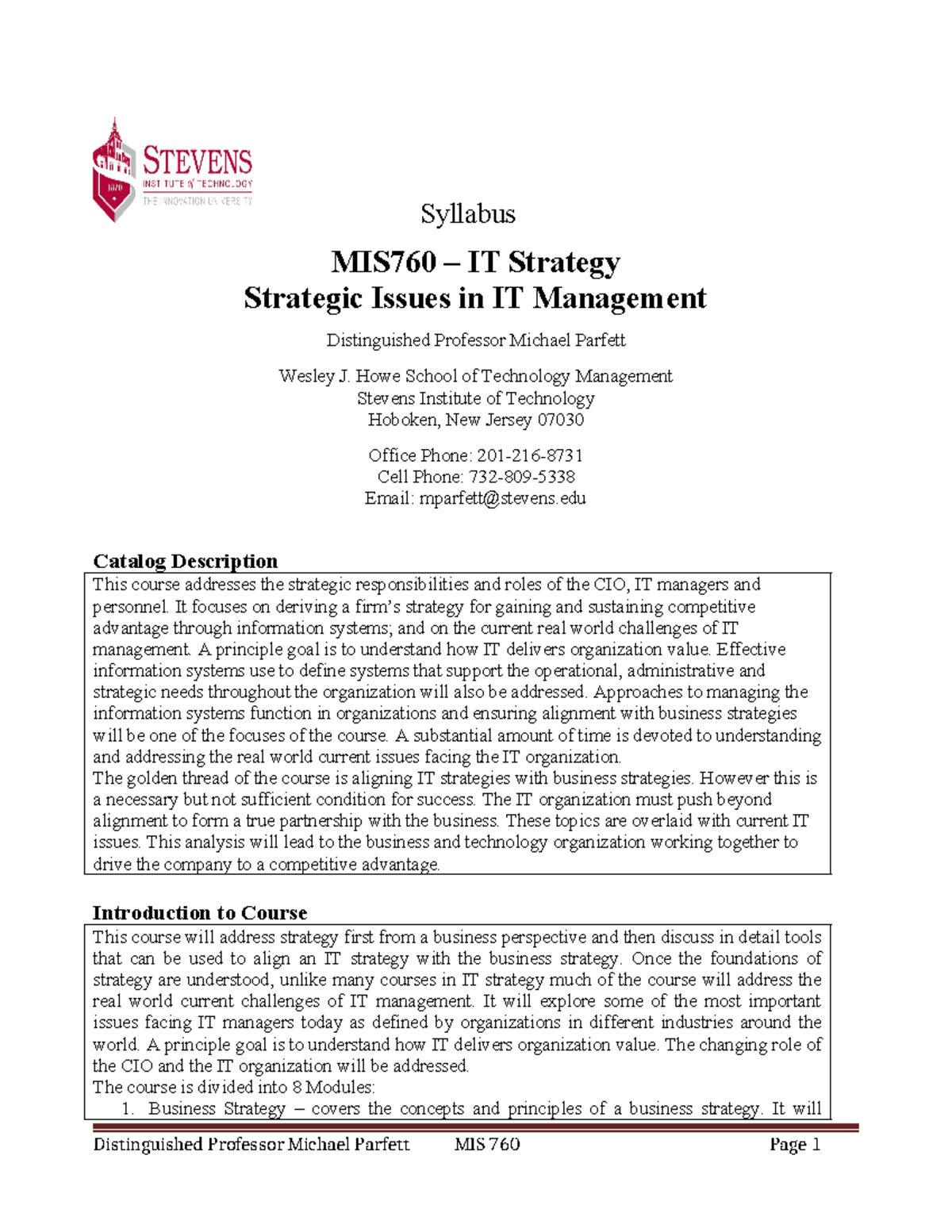 MIS760 Syllabus 2014 - Syllabus MIS760 – IT Strategy Strategic Issues ...