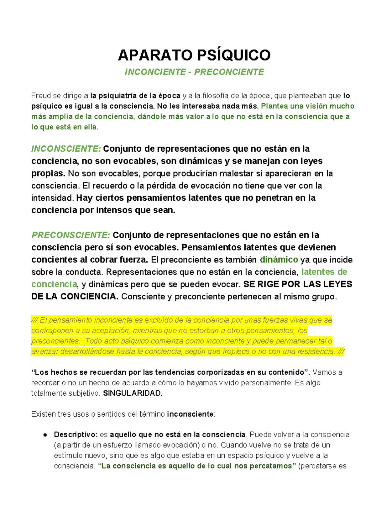Resumen primer Parcial Psicoanalítica con preguntas - APARATO PSÍQUICO ...