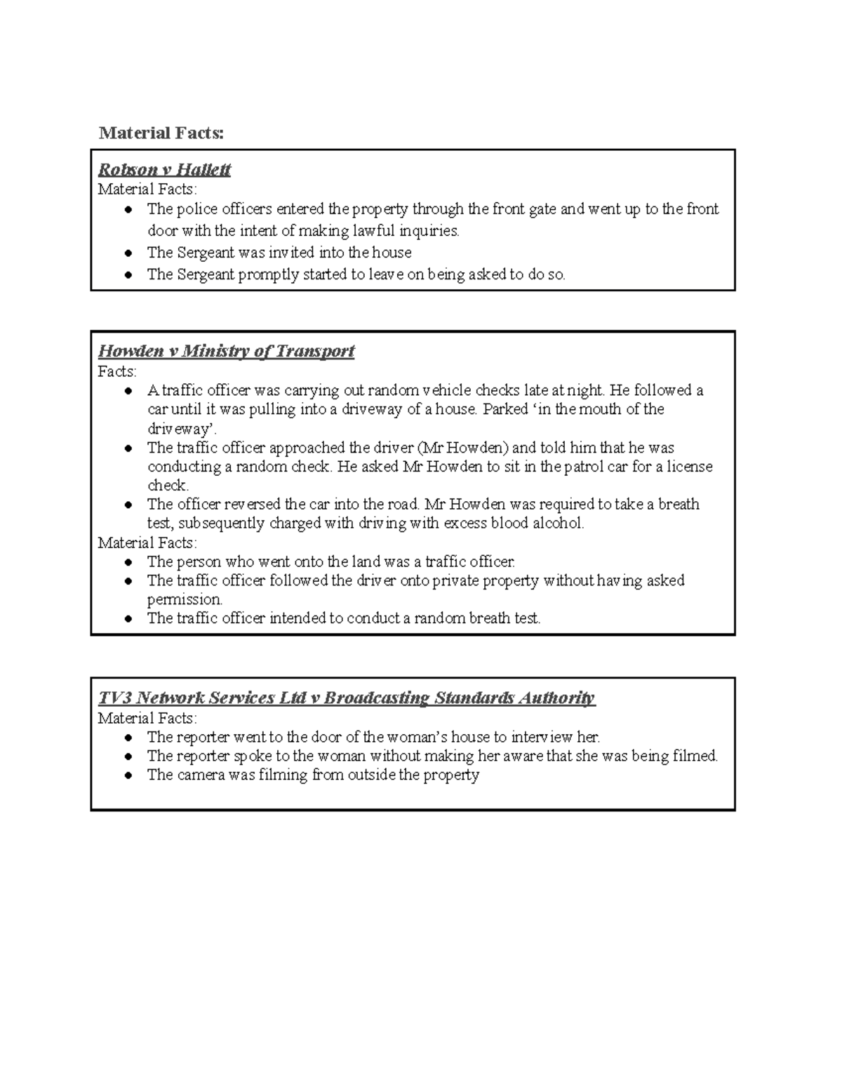 Material Facts - Helped in the exams - Introduction to Case Law ...